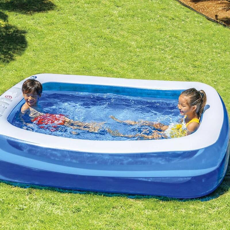 Bright Blue Inflatable Rectangular Pool for Backyard Relaxation | Durable PVC Design